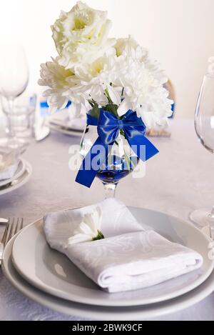 Beautiful table set for some festive event, party or wedding reception ...