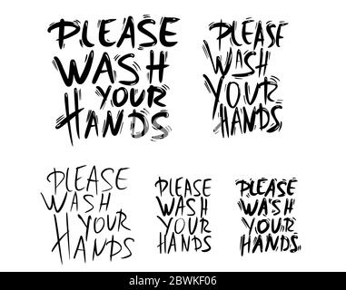 Please wash your hands hand drawn text. Personal hygiene and ...
