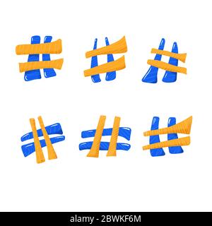 Hashtag signs. Number sign, hash sign. Collection of 16 black symbols ...