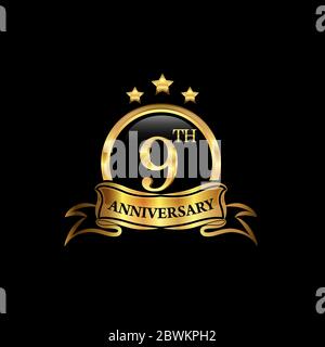Golden number nine years (9 years) celebration design. Anniversary ...