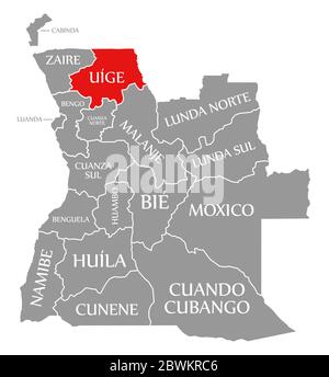 Area of Uíge, province of Angola, isolated on a solid background in a ...