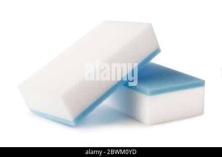 3 eraser cleaning sponges on blue background Stock Photo - Alamy
