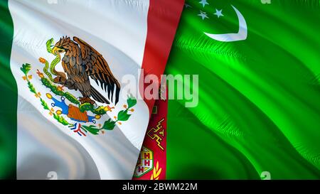 Mexico and Turkmenistan flags. 3D Waving flag design. Mexico ...