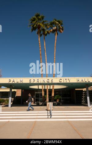 Palm Springs City Hall, palm trees and modern architecture, California ...