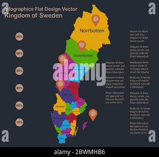 Sweden map, administrative division with names, colors map isolated on ...