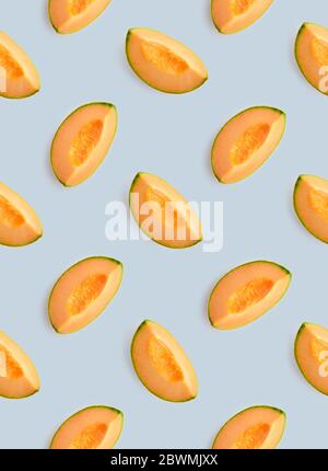 Colorful seamles fruit pattern of melon slices on blue background. Top ...
