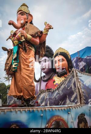 Sculptures of Hindu gods on parade float Stock Photo - Alamy