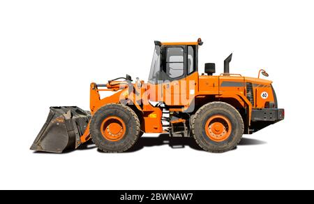 Orange bulldozer isolated on white with clipping path Stock Photo - Alamy