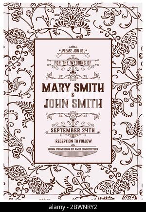 Vector illustration invitation card with decorative flower frame hand ...
