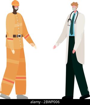 Isolated male doctor and constructer with masks vector design Stock ...