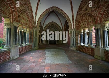 Historic Luebeck Town Hall, open hall under the Long House with granite ...
