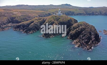 Aerial view of Strumble Head lighthouse Pembrokeshire seascape National ...