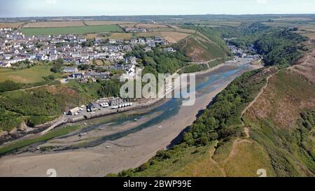 Aerial view of Solva harbour at low tide. Solva Pembrokeshire Wales UK ...