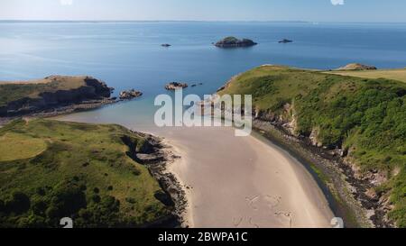 Aerial view of Solva harbour at low tide. Solva Pembrokeshire Wales UK ...