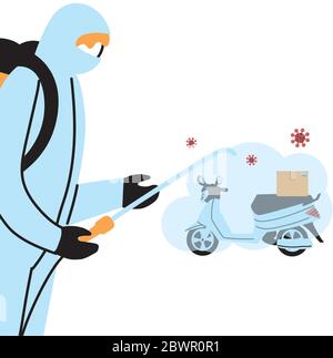 people with protective suit disinfecting car vector illustration in ...