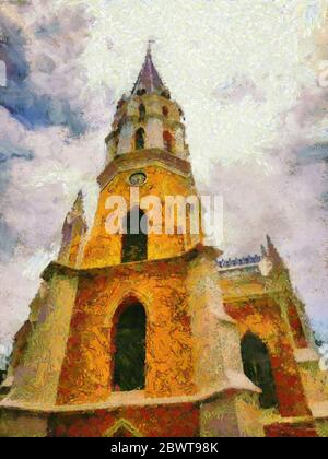 Ancient gothic churches Illustrations creates an impressionist style of ...