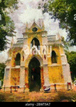 Ancient gothic churches Illustrations creates an impressionist style of ...