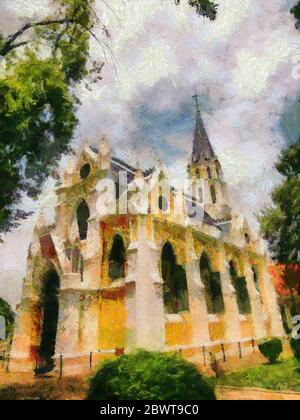 Ancient gothic churches Illustrations creates an impressionist style of ...