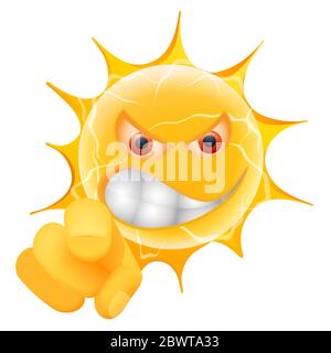 Evil Summer Sun Emoticon. Angry Sun Emoji. Isolated on white background ...