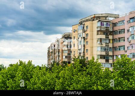 Block of flats. Apartament buildings in Bucharest, Romania, 2020 Stock ...