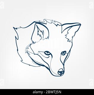 One single line drawing of fox head. Wild animal in a winter isolated ...