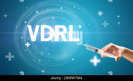Syringe needle with virus vaccine and VDRL abbreviation, antidote ...