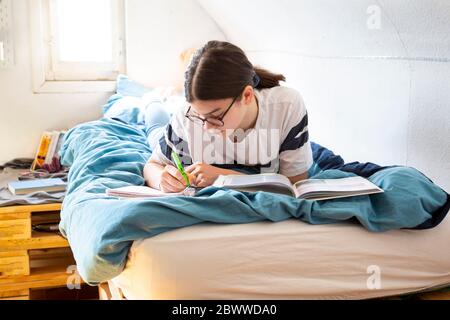 Girl doing school homework on a computer tablet Stock Photo - Alamy