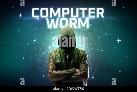 Computer worm and cyber attack concept illustration with virus symbol ...