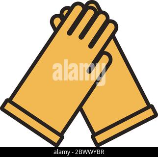 Rubber cleaning gloves color line icon. Isolated vector element ...