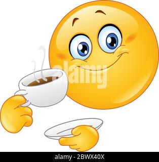 Cute emoji coffee or tea cup with cap icon set, front view, isolated on ...