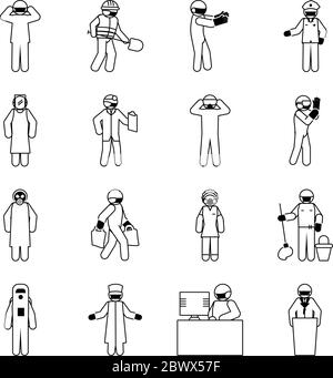 pictogram people and essential workers icon set over white background ...