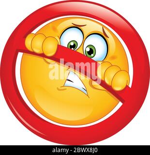 No angry emoji. Prohibited face symbol. Red ban circle. Vector warning ...