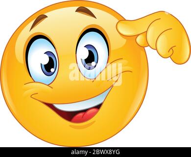 Happy emoji emoticon pointing with his finger. Emoticon face points ...