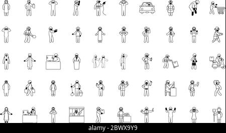 pictogram people and essential workers icon set over white background ...