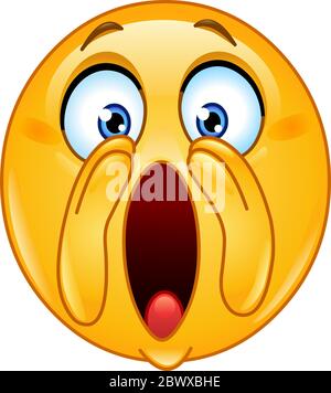 Shouting smile emoticon emoji icon. Vector isolated line art cartoon ...