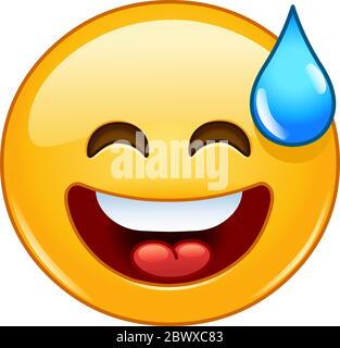 Smiling emoticon with open mouth and cold sweat. Cartoon Isolated ...