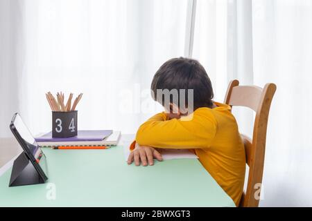 upset boy dont want do homework, children protest against school ...