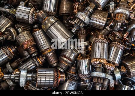 scrap yard of car's start motor rotor for recycling Stock Photo - Alamy