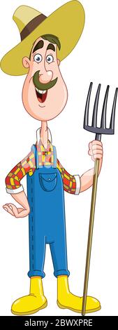 Farmer holding pitchfork isolated vector icon. Graph symbol for ...