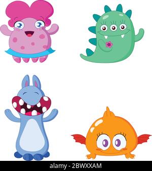 Cute little monsters set vector characters. Cute monster creatures with ...