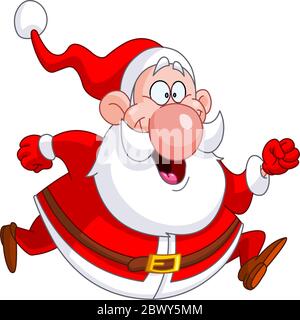Cartoon illustration of funny running Santa Claus character on ...