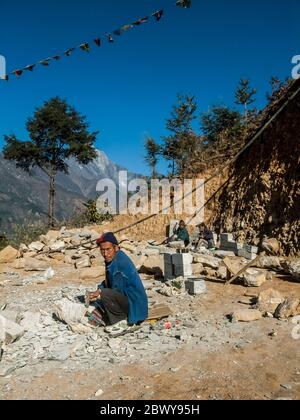 Nepal, Trek to Mera Peak. Lukla. Street scenes in Lukla town with the ...