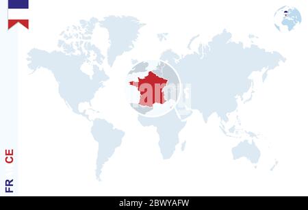 World map with zoom on France. Map in loupe. Vector illustration in ...