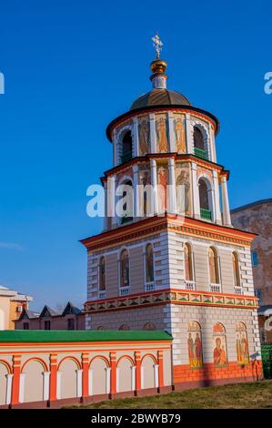 The colorful Bogoyavlensky Cathedral in Irkutsk, Siberia, Russia Stock ...