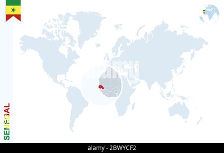World map with magnified Senegal. Senegal flag and map Stock Vector Image & Art - Alamy