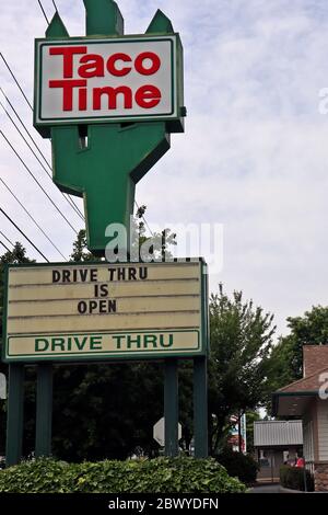 Taco Time Northwest drive thru signage on a pole in Seattle, Washington ...