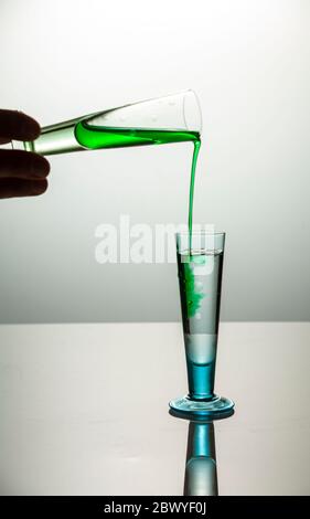 Pouring different color liquids into glasses Stock Photo - Alamy