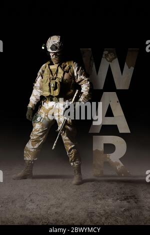 full body fully equipped soldier in tactical clothing and gear isolated ...