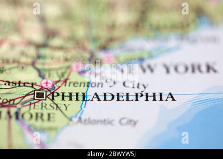 Philadelphia USA, on atlas world map Stock Photo - Alamy