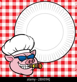 Smoking BBQ Pig - A cartoon illustration of a Smoking BBQ Pig Mascot ...